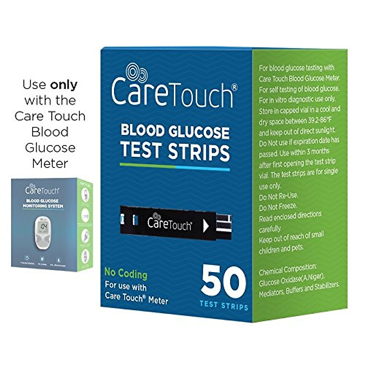 Care Touch Blood Glucose Test Strips for Diabetes I For Use with Care Touch Blood Sugar Monitor - 1 Box of 50 Diabetic Test Strips, 50 Count (Pack of 1)
