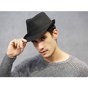 Unisex Classic 20s Trilby Fedora-Hat Casual Manhattan Short-Brim Structured Gangster Panama Felt Jazz Cap Black