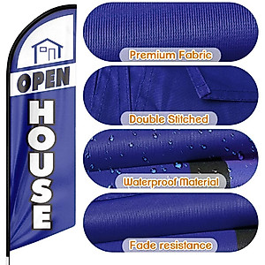FSFLAG Open House Flags for Real Estate Agents, Open House Flag Pole Kit and Ground Stake, 11 FT Feather Banner Flag for Outside Business Advertising, Open House Banners for Real Estate (Blue)