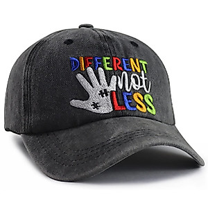 Autism Hats for Men Women, Different Not Less Autism Awareness Hat, Adjustable Autistic Hand Decoration Inspirational Baseball Cap, Funny Birthday Thank You Gifts for Dad Mom Grandpa Grandma Teacher