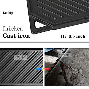 Leship Cast Iron Rectangular Reversible Griddle for Oven, Stove Tops, Grill and Others, 16.5'' x 9.5'' Double-sided Griddle Plate