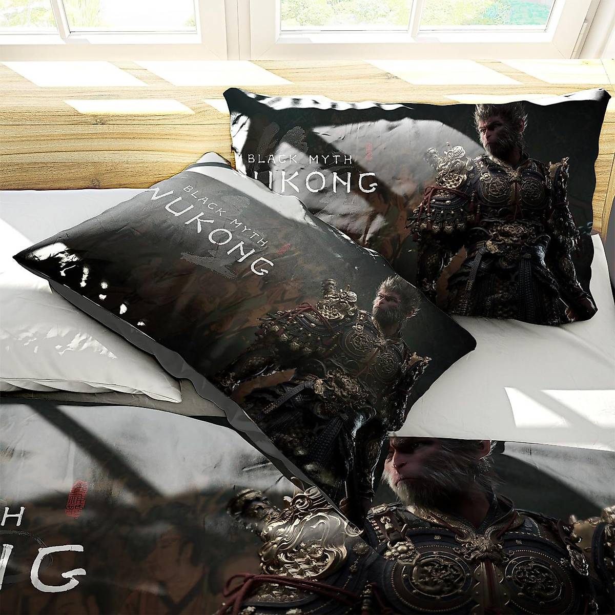 noxozoqm Game Black Myth Wukong 3-Pcs Bed Duvet Cover Set with 1 Duvet Cover + 2 Pillowcases, Game Black Myth Wukong Merch (2,Full (79x90in + 20x30in))