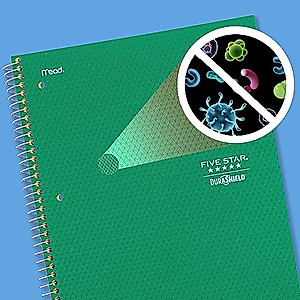 Five Star DuraShield Notebooks with Antimicrobial Front Covers, 4 Pack, 1 Subject, College Ruled Paper, 11" x 8-1/2", 100 Sheets, Black, Red, Blue, Green (820029-ECM)