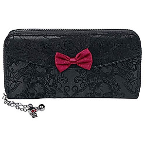Lost Queen Victorian Gothic Princess Velvet Skull Flocked with Bows Zip Around Wallet