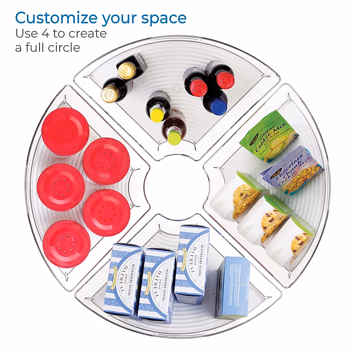 iDesign Recycled Plastic 1/4 Wedge Lazy Susan Turntable Organizer with Handle, Pantry, Bathroom, General Storage and More – 16.5" x 11" x 4", Clear (Pack of 2)