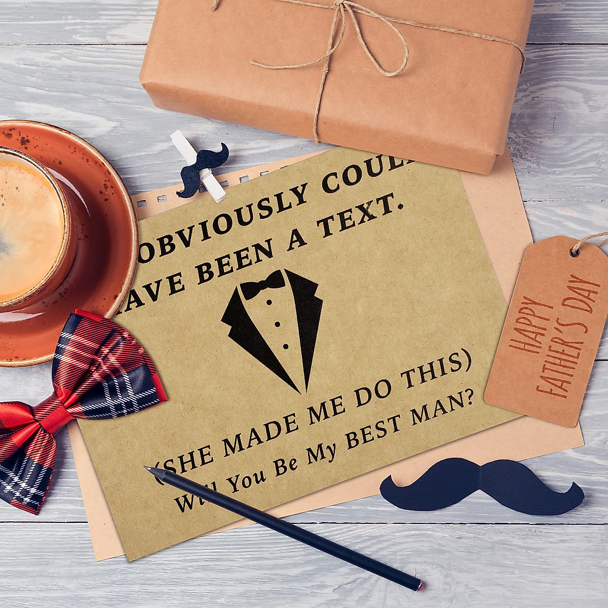 Teling 8 Pieces Groomsmen Proposal Cards 7 Pieces Will You Be My Groomsman Funny Cards and 1 Piece Will You Be My Best Man Card with Envelopes for Wedding Supplies, 5 x 7 Inch (Khaki Background)