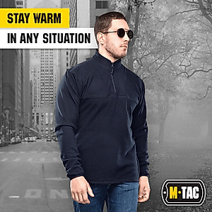 M-Tac Quarter Zip Pullover Men - Fleece Lined Thermal Shirt for Men - Lightweight Dark Navy Blue Tactical Long Sleeve Shirt Top Delta (XL)