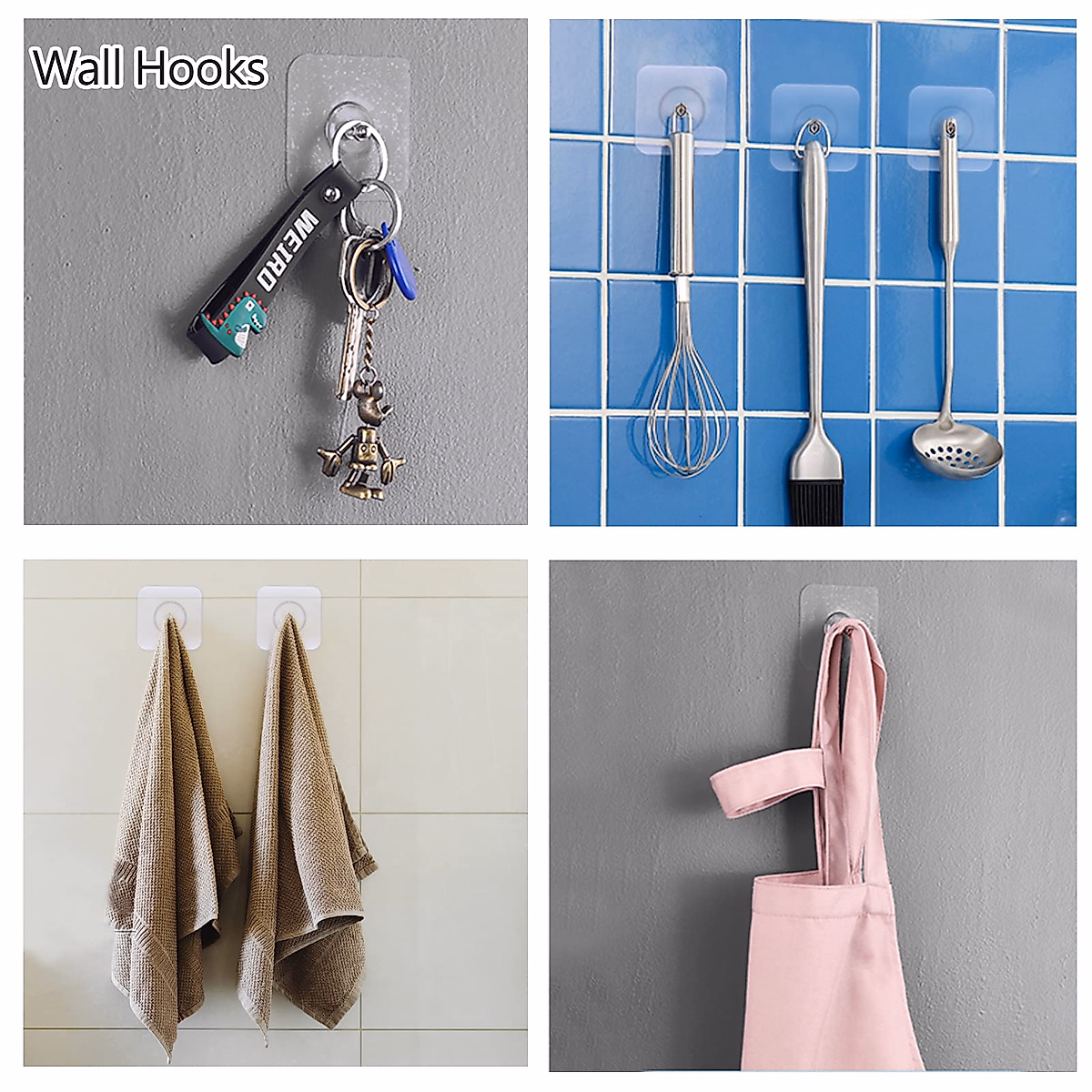 AIERSA 13 Pack Wall Hooks for Hanging,Screw Free Sticker for Mount Wall Shelf, 2 in 1 Reusable Adhesive Hooks Heavy Duty, Waterproof Rustproof and Oilproof for Kitchen, Bathroom, Home, Office(16mm)