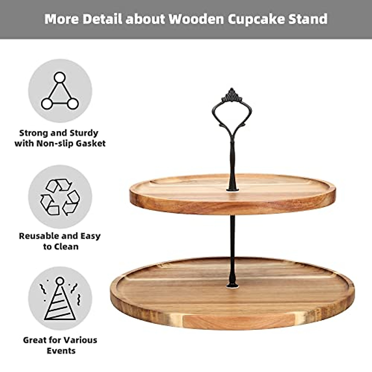 Cupcake Stand, Othran Tiered Tray Stand 2 Tier Wood Tiered Serving Tray Cupcake Tower Wooden Cupcake Stand for Farmhouse Wedding, Birthday, Tea Party, Baby Shower, Kitchen Decor