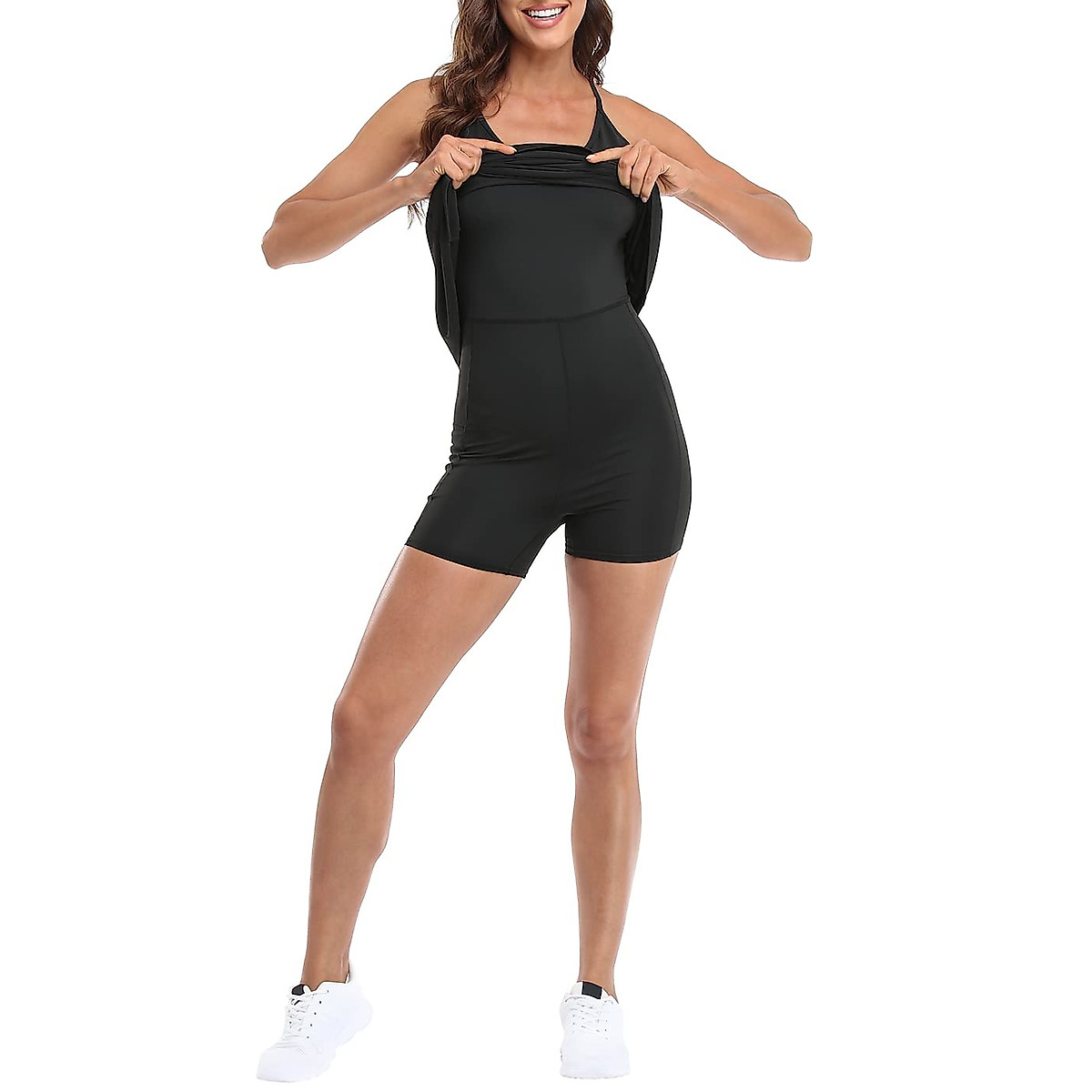HDE Womens Exercise Workout Dress with Built-in Shorts Sleeveless Athletic Dresses for Golf Tennis Black - L