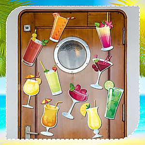 24 Pcs Cruise Door Magnets Stickers Summer Beach Tropical Drink Cruise Ship Door Decoration Hawaiian Cruise Magnetic Lemon Cocktail Door Stickers Fridge Decals for Carnival Cabin Kitchen