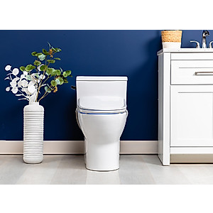 ALPHA BIDET iX Pure Bidet Toilet Seat in Elongated White | Ultra Low Profile | Endless Warm Water | Arced Stainless Steel Nozzle | Blue LED Nightlight | Dryer