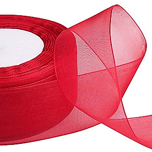Livder 3 Rolls 1-1/2 Inch Christmas Ribbon Sheer Chiffon Ribbons for Christmas Gift Wrapping Tree Wreath Party Decorations (Dark Green, Red, Golden)