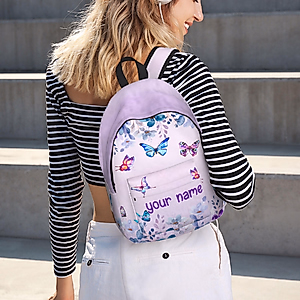 J&SBGFT Personalized Butterfly Backpack for Girls, Custom Backpacks with Names, Customized Book Bags for Kids Girls, Bags for Kids Back to School 15in