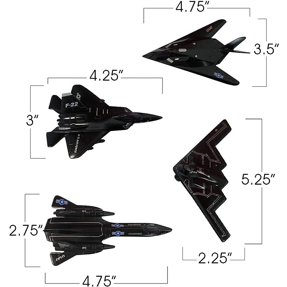Zugar Land Die-Cast Pullback Stealth Bomber Models (4.25"-5.25") SR-71 Blackbird, F-22 Raptor, F-117 Nighthawk, B2 Bomber (F-22 Raptor)