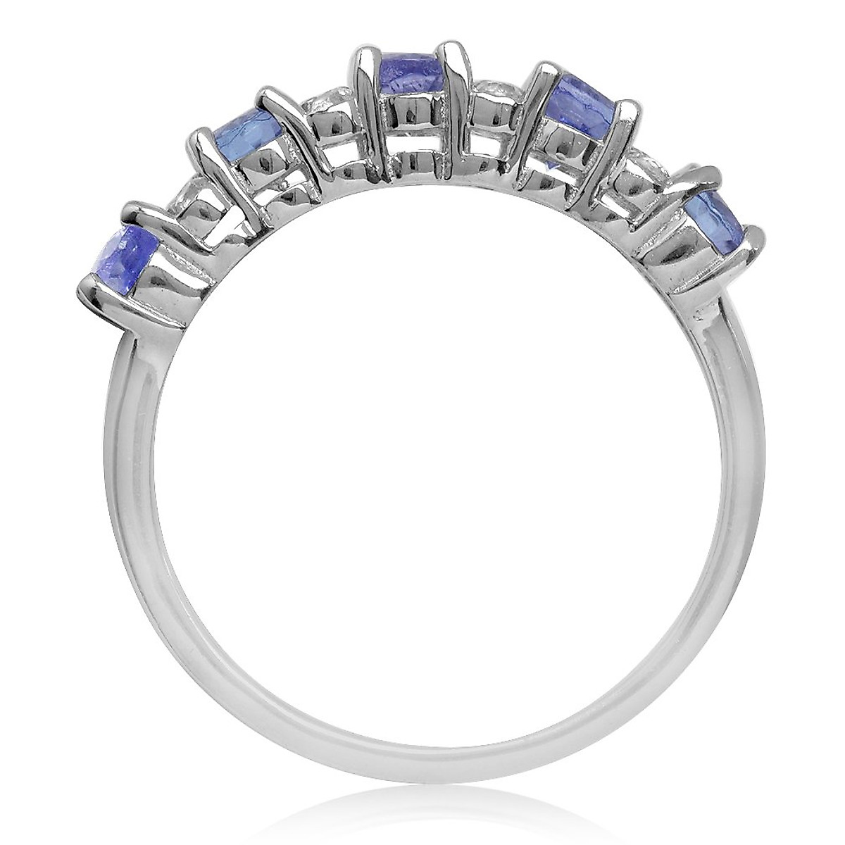 Silvershake 1.3ct. 5 Stone Genuine Tanzanite and White Topaz 925 Sterling Silver Ring Size 7.5