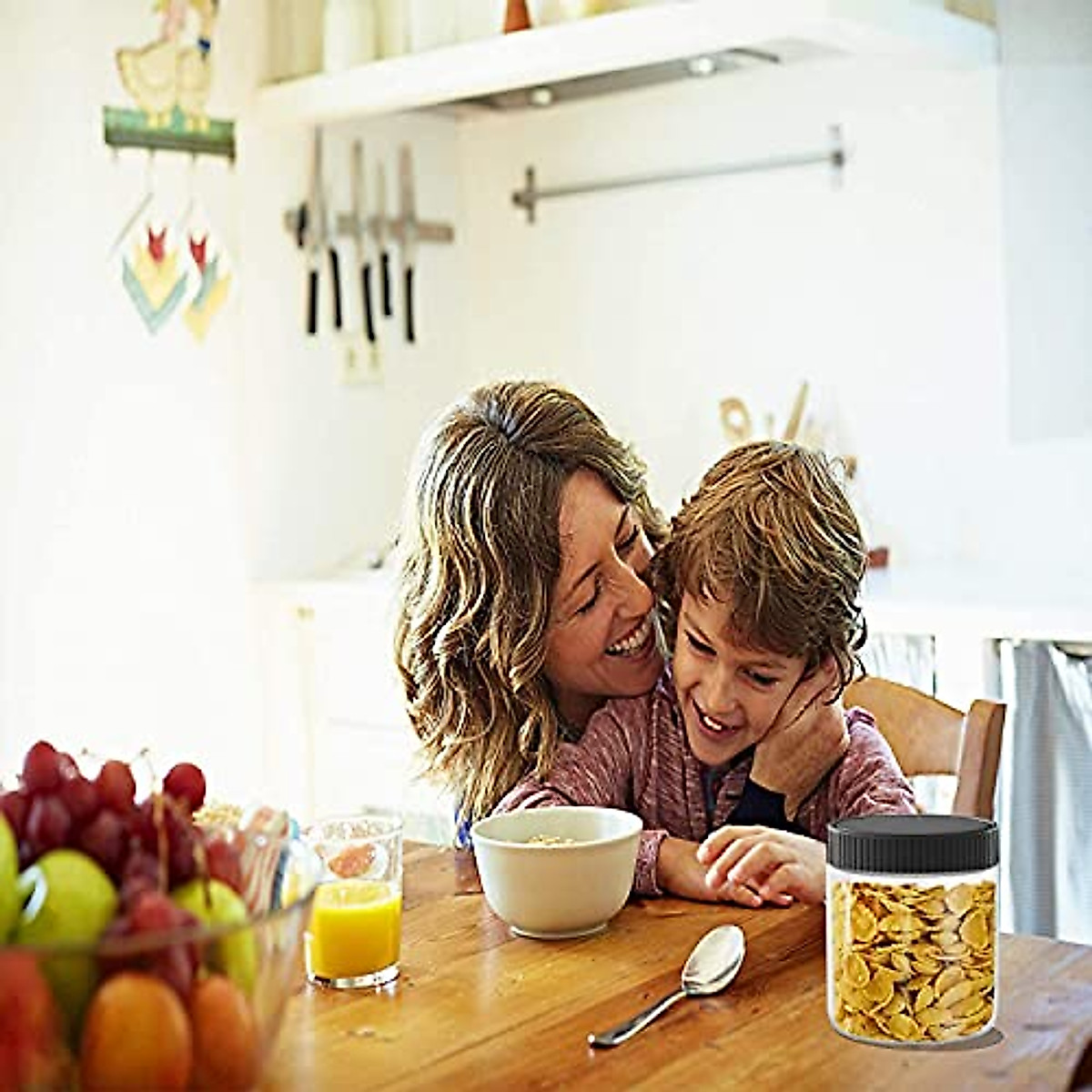8 Oz Clear Plastic Jars with Black Lids Refillable Kitchen Storage Containers for Dry Food, Coffee, Nuts and More, 3 Pack