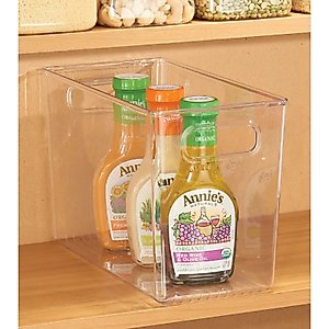mDesign Plastic Storage Box – Narrow Open-Top Fridge Organiser Tray with Handle – Can Be Used as Fridge Tray, Shelf Box or for Cupboard Storage – Pack of 2 — Clear