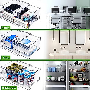 Totexil Fridge Drawers, 2 Pack Clear Stackable Pull Out Refrigerator Organizer Bins,BPA-Free Plastic Pantry Organization and Storage,Clear Storage Bins with Drawers for Kitchen Cabinet Office(X-Large)