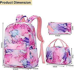 Biesena.h Backpack For Girls School Backpack Set With Lunch Box Kids Book Bag Toddler Backpack Waterproof Travel Bag (Red-Marble)