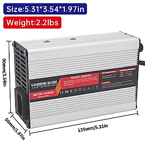 WAOUKS 58.8V 5A Li-ion Battery Charger with Cooling Fan Smart Charge Used for 14S 52V 51.8V Lithium Battery Pack Smart Charger Output XLR 3 Prong Connector