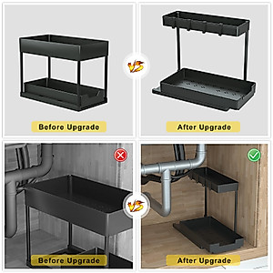 JUJEKWK Under Sink Organizers and Storage 2 pack, 2-Tier bathroom organizer, Kitchen Organizer, L Shaped cabinet organizer (Black)