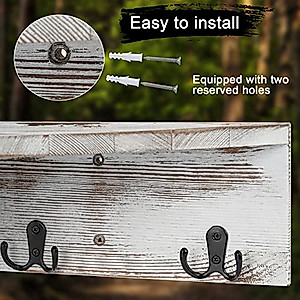 WGFKVAS Corner Shelf Wall Mounted Set of 2, Solid Wood Corner Floating Shelves with Hooks, Rustic White Wall Storage Display Shelf for Wall Decor Living Room, Entryway, Office, Bathroom