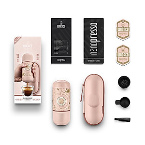 WACACO Nanopresso Portable Espresso Maker Bundled with Protective Case, Upgrade Version of Minipresso, 18 Bar Pressure, Portable Travel Coffee Maker, Manually Operated (Nanopresso Dark Soul Pink)