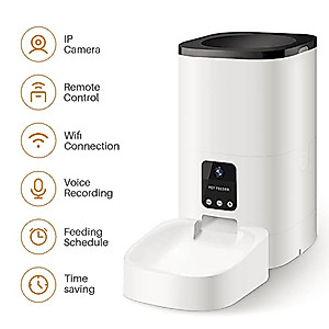 Automatic Cat Feeder, 6L Portion Control Peteme Smart Pet Feeder with Camera APP Control, Schedule Cat Feeder for Cats, Dogs & Small Pets, 2.4G Wi-Fi Enabled Speaker Two Way Microphone