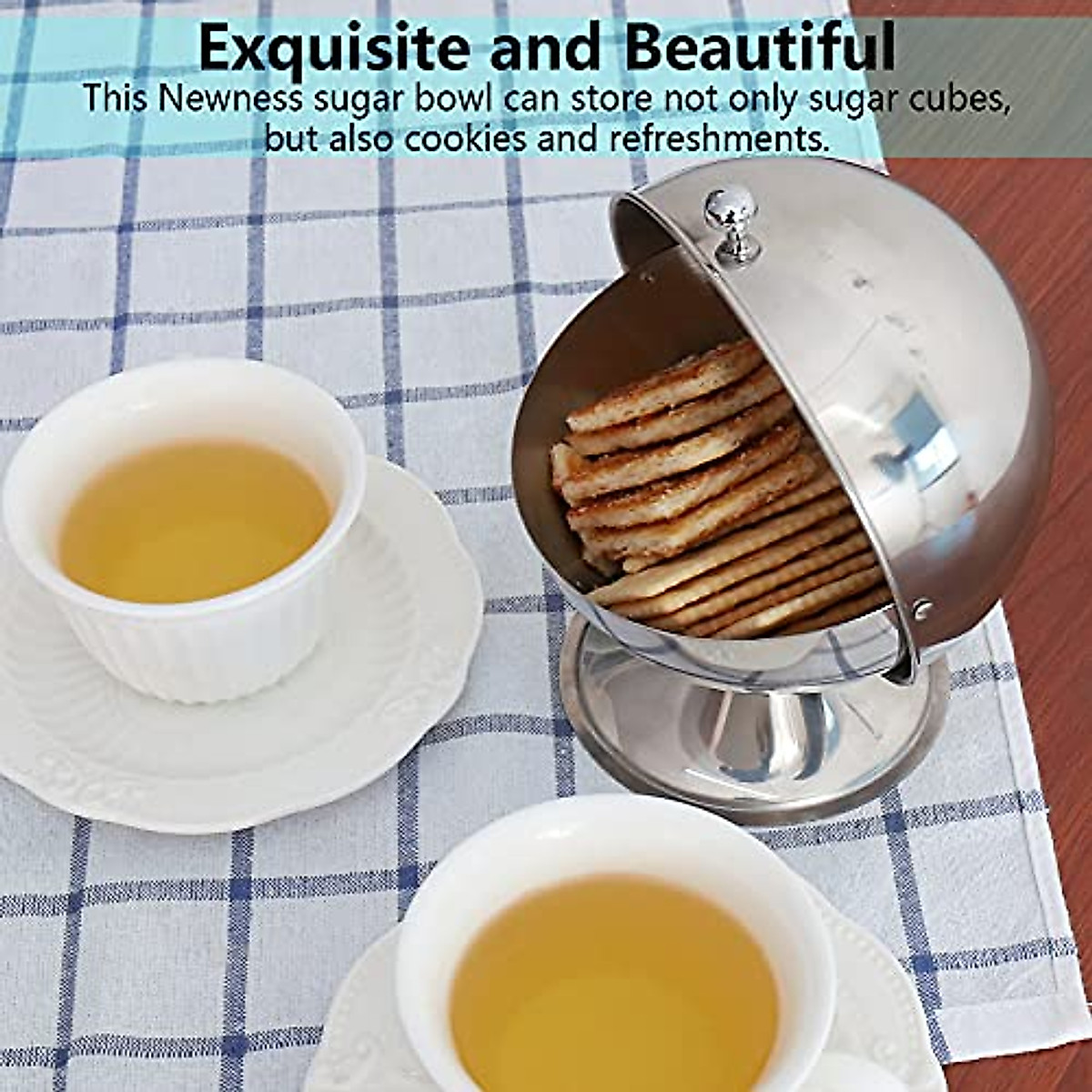 Newness Stainless Steel Multi-purpose Sugar Bowl with Roll Top for Home & Kitchen