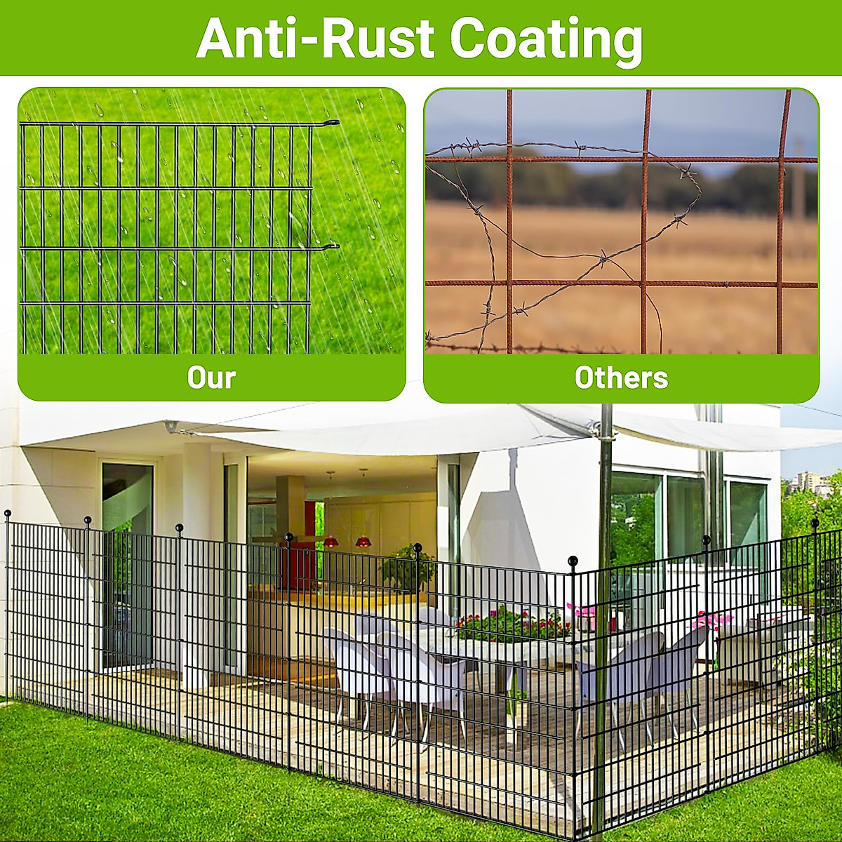 5 Panels No Dig Decorative Outdoor Garden Fence for Yard, 40 in(H) X 11.8 ft(L) Animal Barrier Fencing Rustproof Metal Wire Panel Border for Dog, Rabbits, and Patio Temporary Ground Stakes