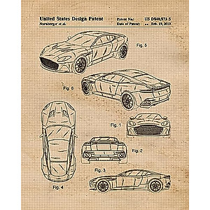 Classic Cars Collection Patent Prints, 4 (8x10) Unframed Photos, Wall Art Decor Gifts Under 20 for Home Office Man Cave College Student Teacher F1 McLaren Aston Martin Audi Porsche Team Racing