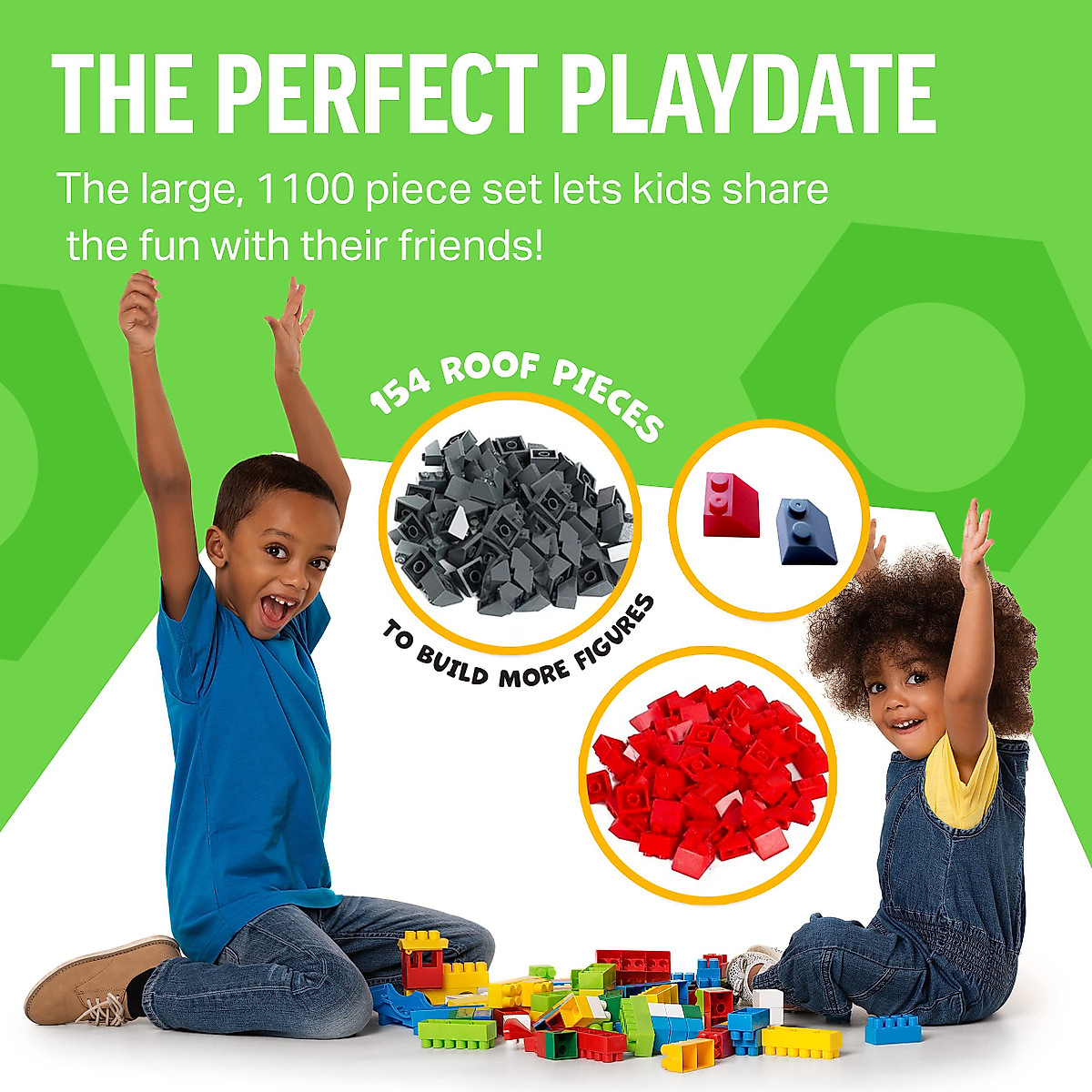 Brickyard Building Blocks 1,100 Piece Building Bricks Toy - Bulk Block Set with 154 Roof Pieces, 2 Free Brick Separators, Compatible with Lego