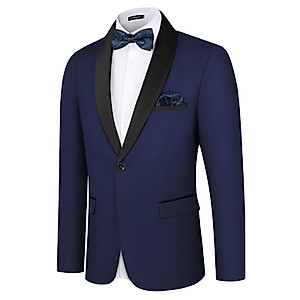 MAGE MALE Men's Tuxedo Jacket Slim Fit One Button Solid Shawl Lapel Blazer Jacket for Dinner,Prom,Party