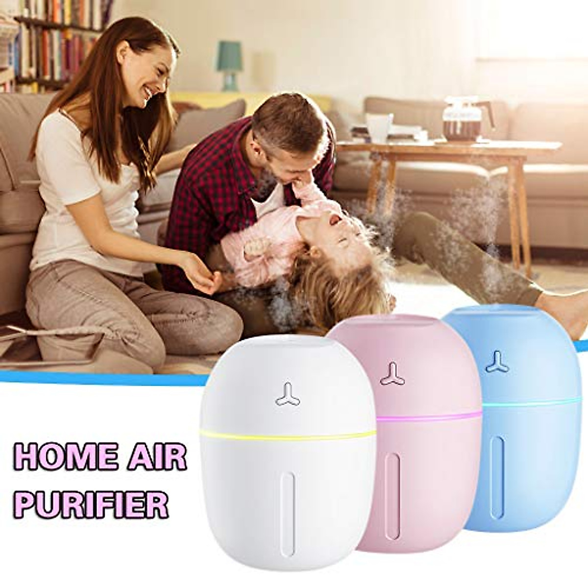Easytoy Portable Mini Humidifier, 300mlCool Mist Humidifier, USB Personal Desktop Aromatherapy Diffuser with LED Light for Baby Bedroom Travel Office Car, Auto Shut-Off, 2 Mist Modes, Super Quiet