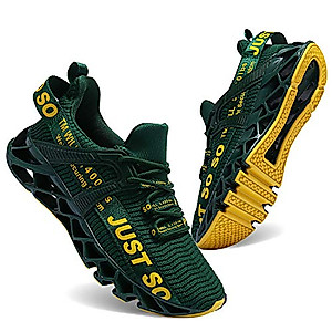JSLEAP Men Running Shoes Walking Athletic for Men Casual Slip Fashion Sports Outdoor Shoes Dark Green,US 6.5