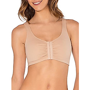 Fruit of the Loom Women's Front Close Builtup Sports Bra, Sand/Black 2-Pack, 38