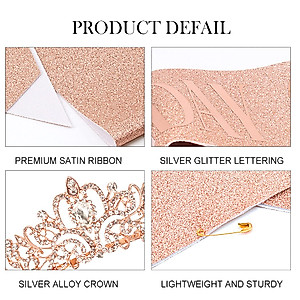 "Birthday Queen" Sash & Rhinestone Tiara Set COCIDE Rose Gold Birthday Sash and Tiara for Women Birthday Decoration Kit Rhinestone Headband for Girl Glitter Crystal Hair Accessories for Party