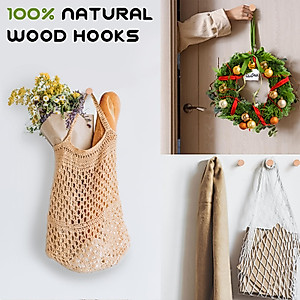 TOINSIX 6 Pcs Wood Wall Hooks – Decorative Wooden Hooks for Wall Mount, Unique Boho Wooden Pegs Bag Hangers, Entryway Hat Hooks for Hanging Towel, Coat, Cap, Backpack (Beech Wood)