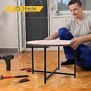 Round Coffee Table for Small Space Living Room, Modern Sofa Table End Table Tea Table for Balconym, Office Desk, Outdoor, Wood Desktop with Metal Legs, Easy to Install, 23.6 inches (White Oak)