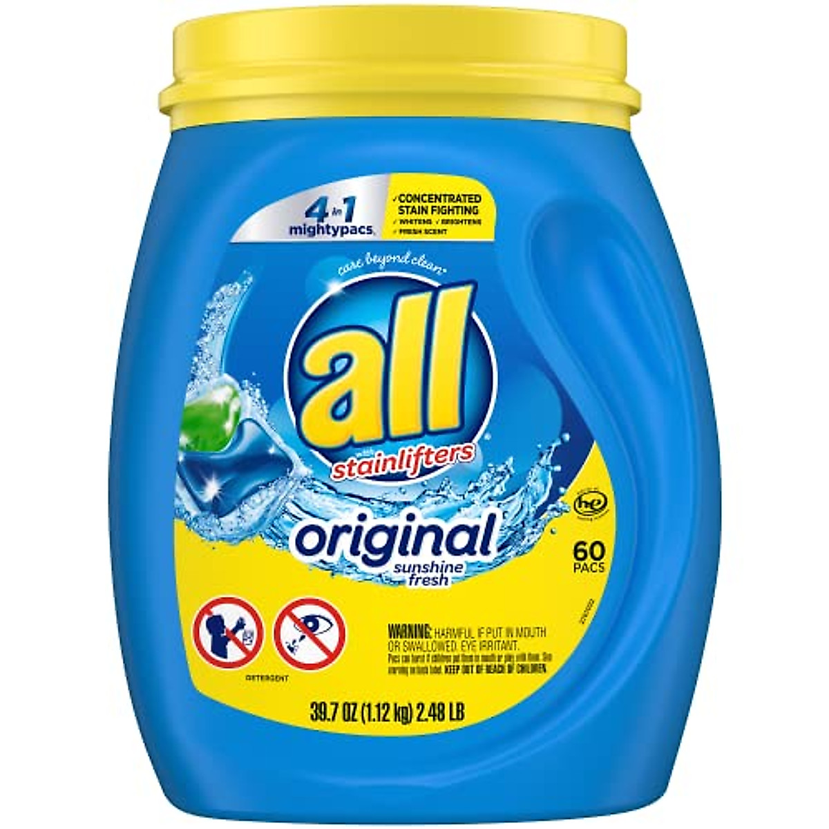 All with Stainlifters Original Mighty Pacs Laundry Detergent Pacs, 4 in 1 Stainlifters, One Tub, 60 Count