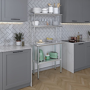 18" x 36" Stainless Steel Work Table with 12" Wide Double Tier Overshelf | Metal Kitchen Prep Table & Shelving Combo