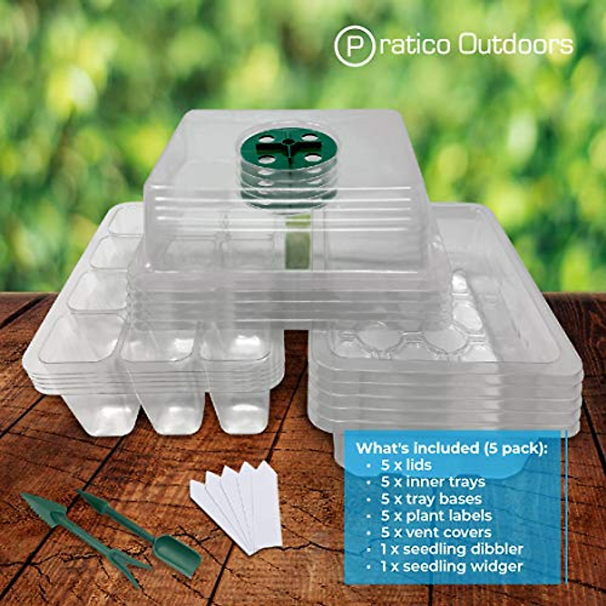 Pratico Outdoors 12 Cell Plastic Seed Starter Tray Kit, Clear, 5 Pack