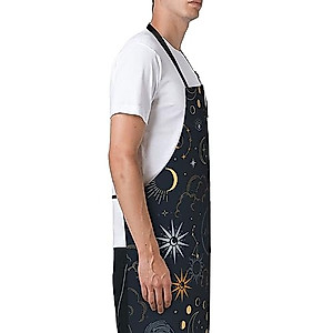Wizfuyq Sun Moon Star Aprons For Men With Pockets Women For Cooking Gardening Adjustable Waterproof Bbq Chef Gifts Home Bibs