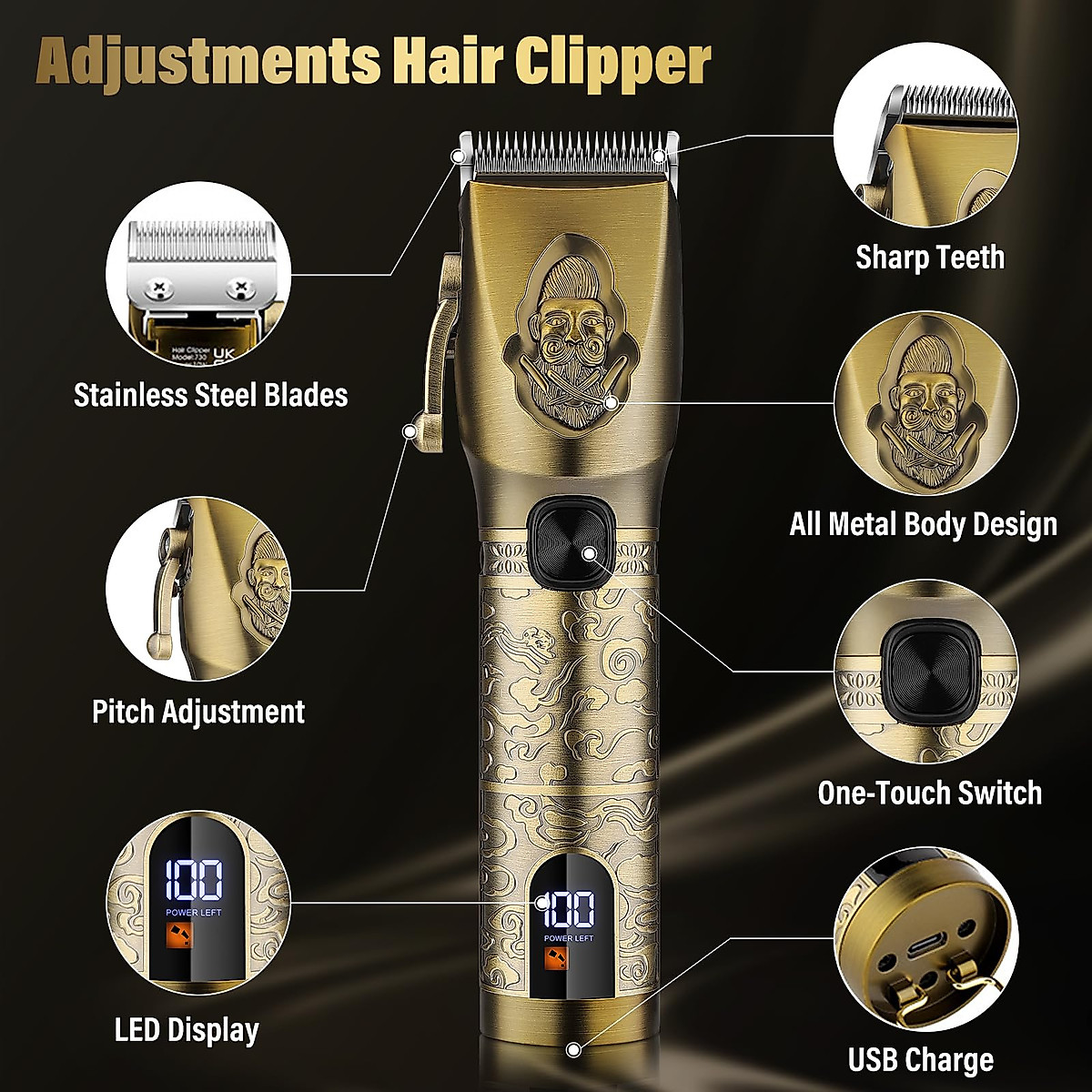 AMULISS Professional Hair Clippers Trimmer & Electric Foil Shavers Set Beard Trimmer for Men Cordless T-Blade Hair Trimmer Electric Razor, Men's Beard Grooming Kit