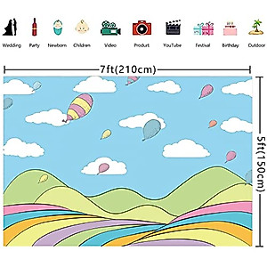 7x5ft Birthday Photography Backdrops Blue Sky Balloons White Clouds Background for 1st Adventure Baby Show Table Banner Decor