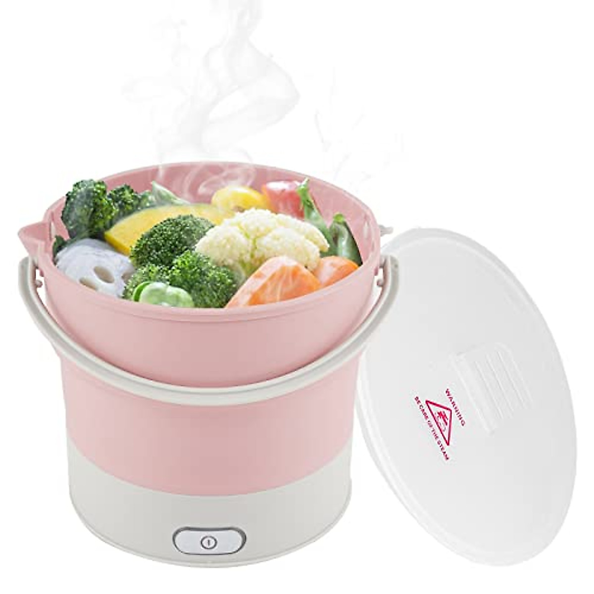 Foldable Electric Cooker, Mini Collapsible Heating Pot Electric Kettle Water Boiling Pot with Steamer for Travel 100-240V