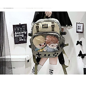 HOKMAH Cute Ita Backpack for Women Girls, Kawaii Clear Window Design Pins Plush Display, Lolita Itabag Japanese Style Bag School (Green)