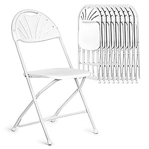 MoNiBloom White Plastic Folding Chair with Fan Back Stackable Lightweight Portable Commercial Outdoor Chair with Steel Frame for Events Dining Wedding Party Picnic Banquet, 10pcs