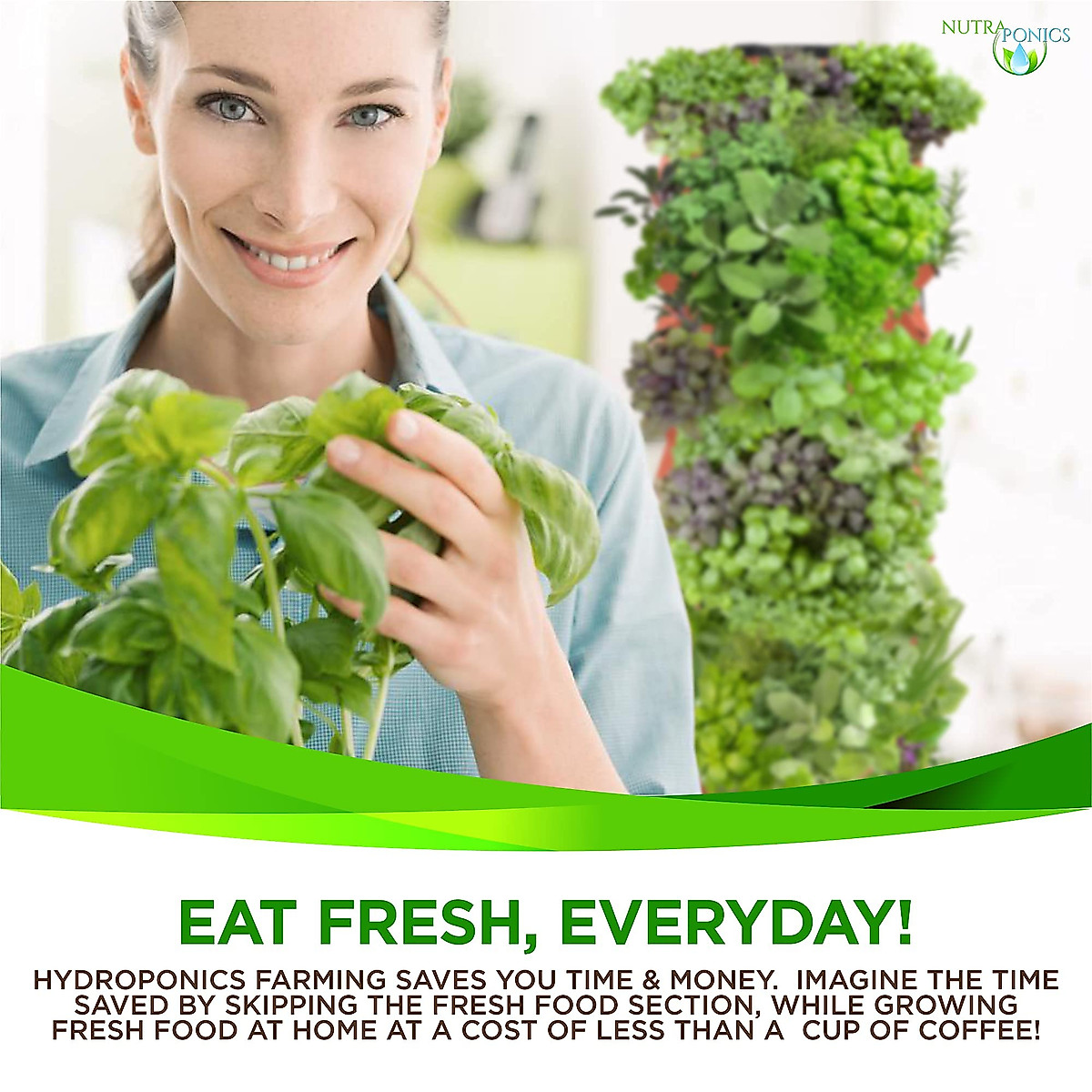 Nutraponics Hydroponics Indoor Garden Growing System - Automated Aeroponic Vertical Tower Garden + LED Grow Lights Planting Kit Farm Plants Fresh Herb Garden, Fruits & Vegetables Nursery - 80 Pots